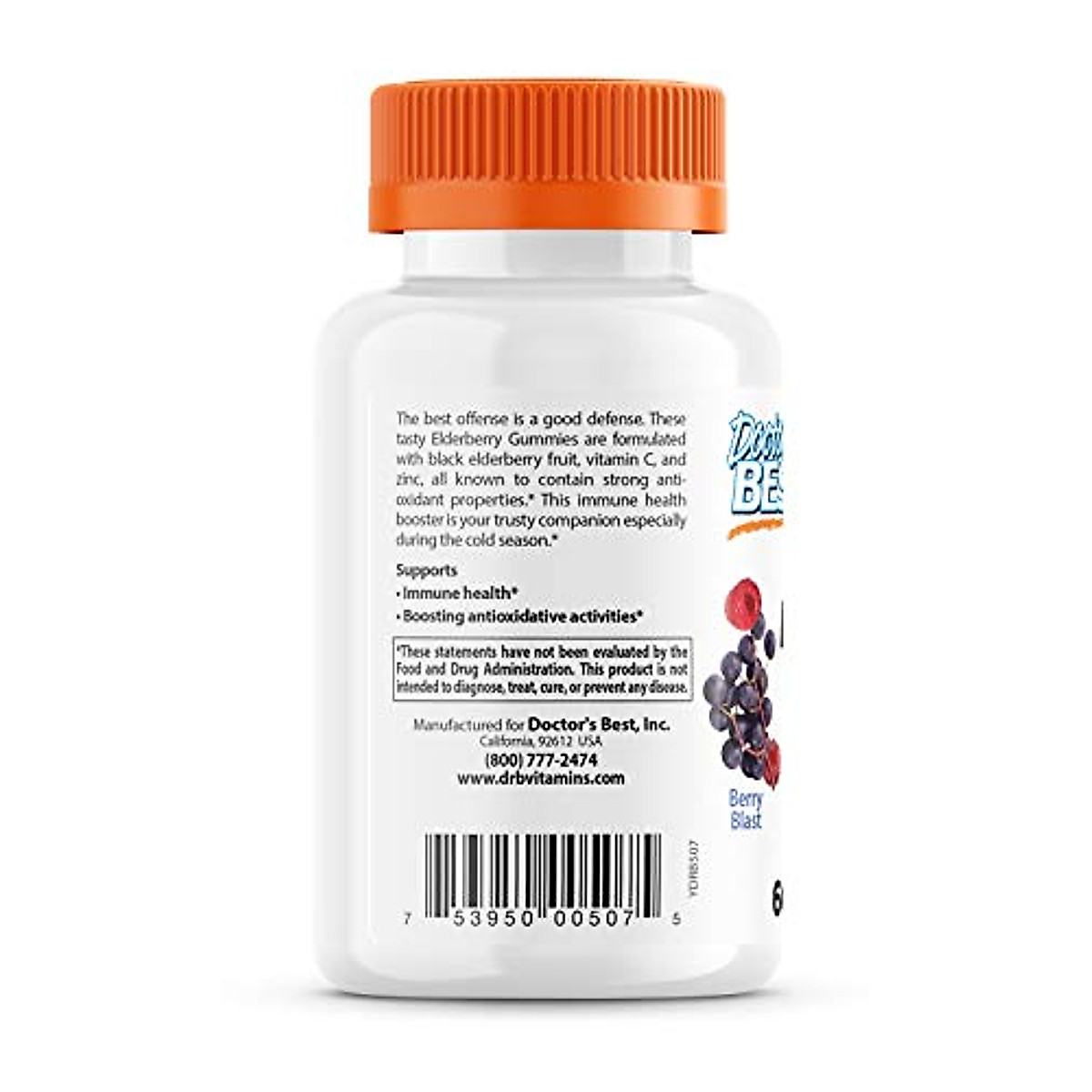 Doctor's Best Elderberry Gummies with Vitamin C & Zinc, 60 Ct, Chewable Immune Support, Antioxidant Herbal Supplement, Non-GMO, Vegan (Packaging May Vary)