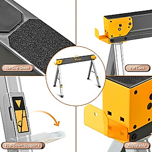 WORKESS Saw Horses 2 Pack Folding, Heavy Duty Sawhorse Table 2600 Lbs Load Capacity with 2x4 Support Legs, Portable Folding and Fast Open Legs and Easy Grip Handle for Woodworking.