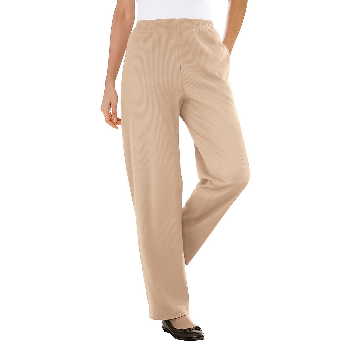 Woman Within Plus Size 7-Day Knit Straight Leg Pant Stretch Elastic Waist Petite & Tall - 1X, Black