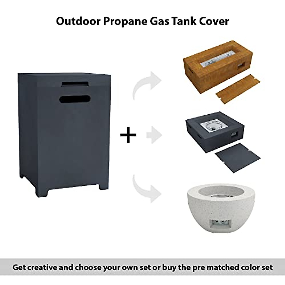 Kante 23.6" H Square Charcoal Eco-Friendly Concrete/Metal Outdoor Patio Backyard UV and Weather Resistant Modern Propane Tank Cover Storage Box for Gas Fire Pit, Hideaway Side Table,RMFP-T01-60121