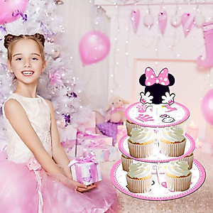 Large 3-Tier Minnie Cupcake Stand 12Inch Cardboard Cupcake Tray for Wedding Birthday Baby Shower Minnie Birthday Party Supplies