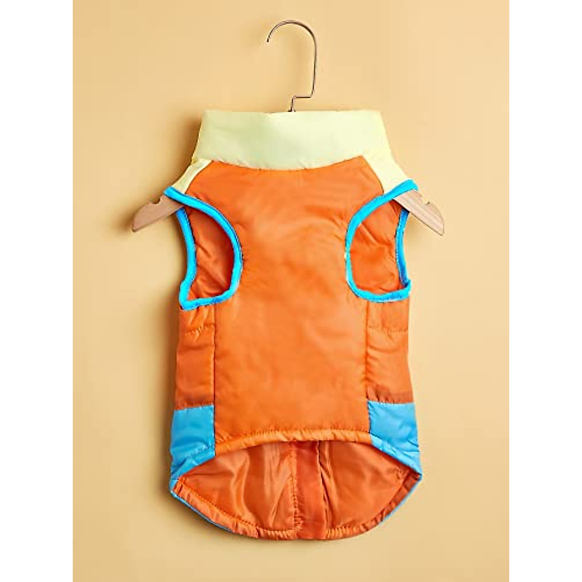 QWINEE Colorblock Zipper Back Dog Warm Jacket Coat Dog Winter Vest Clothes for Puppy Kitten Cat Small Dogs Orange and Blue L