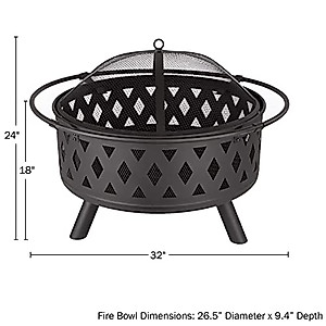 Fire Pit Set, Wood Burning Pit - Includes Screen, Cover and Log Poker - Great for Outdoor and Patio, 32 inch Round Crossweave Firepit by Pure Garden