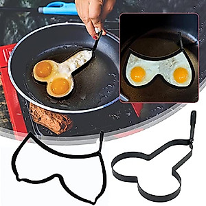 GUAGLL 2PCS Funny Egg Pancake Cooking Tool，Stainless Steel DIY Kitchen Egg Fried Mould with Handle (Shape A+B)