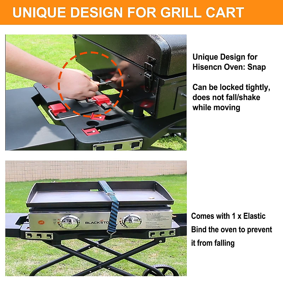 Hisencn Portable Grill Cart with Wheel for Weber Q1200, Q1000, Q2200, Q2400, Q2000 Series, for Blackstone 17" 22" Table Top Griddles, Folding Cart, Outdoor Griddle Stand Shelf, Black