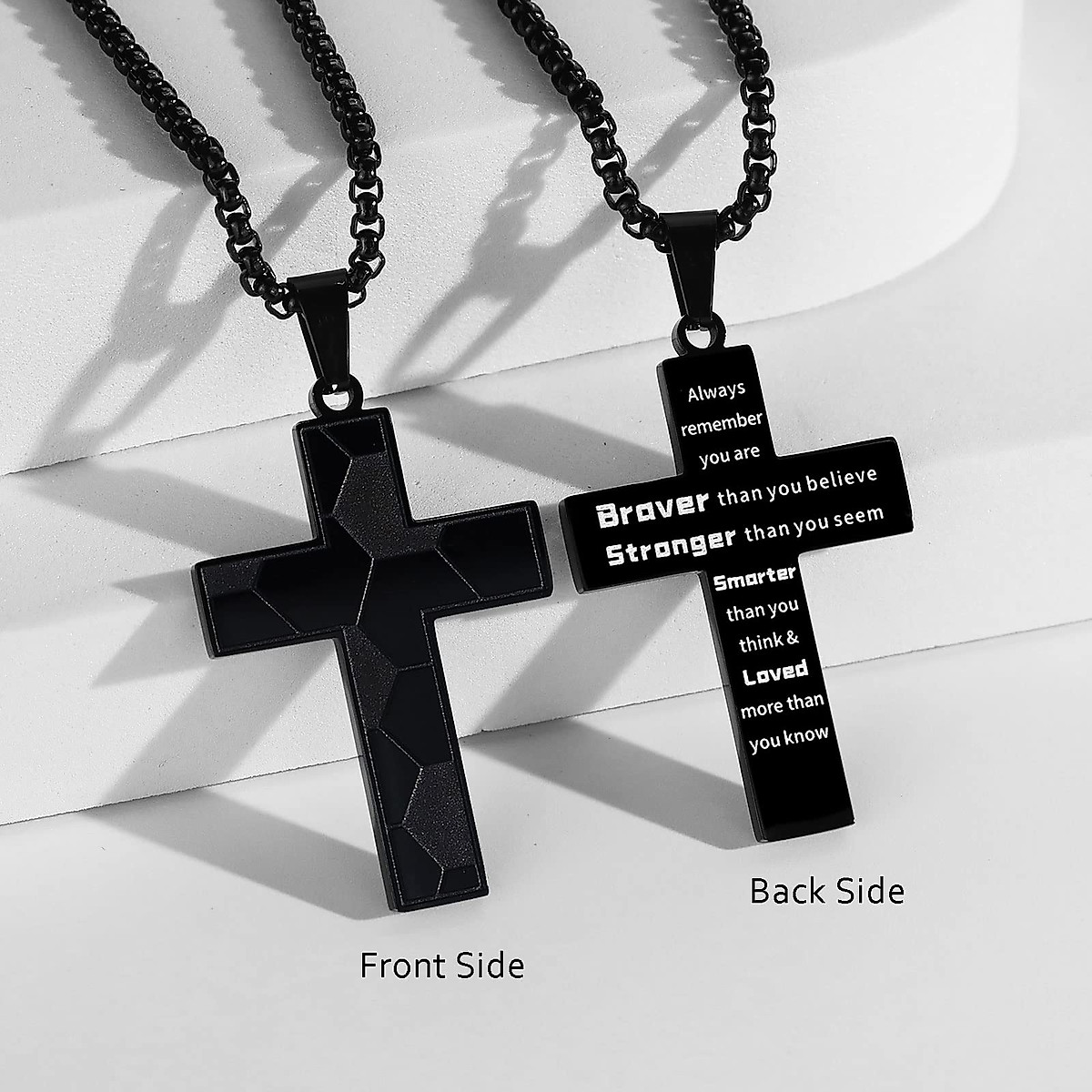 HattiDoris Soccer Cross Necklace for Men Inspirational Bible Verse Cross Pendant Stainless Steel Chain 22+2 inch Soccer Sports Jewelry Soccer Gift for Men (B-Brave Strong)