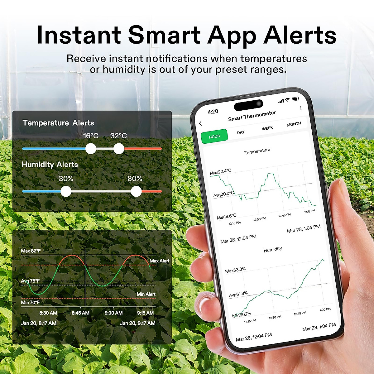 VIVOSUN Digital Thermometer Grow Tent Hygrometer, Indoor Outdoor Temperature and Humidity Meter Guage with Backlight for Home, Office