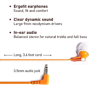 Panasonic ErgoFit In-Ear Earbud Headphones RP-HJE120-D (Orange) Dynamic Crystal Clear Sound, Ergonomic Comfort-Fit