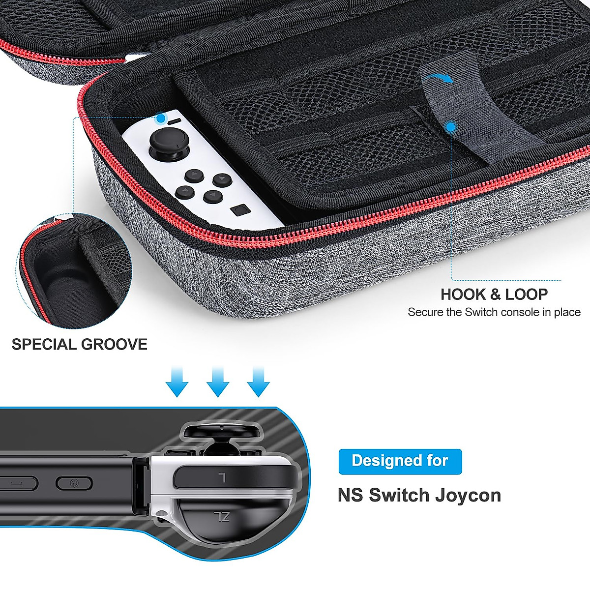 innoAura Switch OLED Accessories Bundle 19 in 1 Switch Bundle with Switch Case, Switch Game Case, Switch OLED Screen Protector, Switch Stand, Switch Thumb Grips (Gray)