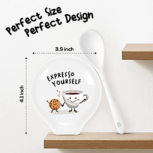 Four Inch- Coffee Spoon Rest , Coffee Spoon Holder , Kitchen Spoon Rest, Spoon Rest Ceramic , Cute Spoon Rest , Gift for Coffee Lovers, Coffee Spoon Rest for Coffee Bar, White Spoon Rest with Spoon