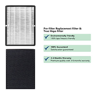 TTAP003 Replacement Filter, Compatible with TaoTronics TTAP003 and VIVOSUN 5-in-1 Air Purifiers, H13 Grade True HEPA and Activated Carbon Filter, 2 Pack