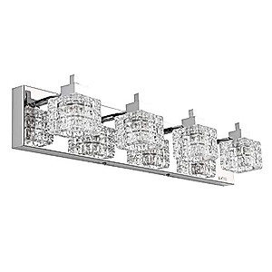 TRLIFE Bathroom Vanity Light Fixtures, 26inches Crystal Vanity Light Fixture Modern Bathroom Lights Over Mirror 4 Lights Vanity Light for Bathroom