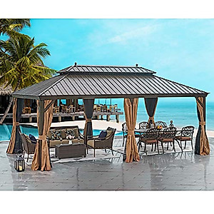 MELLCOM 12' X 20' Hardtop Gazebo, Galvanized Steel Double Vented Roof Outdoor Gazebo, Aluminum Frame Metal Gazebo with Netting and Curtains for Patios, Gardens, Lawns