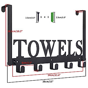 Over The Door Hooks, Towel Holder for Bathroom, Door Mount Towel Rack Towel Hooks for Bedroom Kitchen Pool Beach Towels Bathrobe Wall Mount Hang on The Door Cabinet Cupboard Metal Sandblasted (Black)