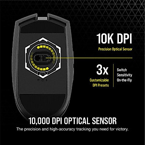 Corsair Katar Pro Wireless, Lightweight FPS/MOBA Gaming Mouse with Slipstream Technology, Compact Symmetric Shape, 10,000 DPI - Black (Renewed)