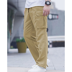 LYRXXX Men's Casual Cargo Pants Hiking Pants Workout Joggers Sweatpants for Men,Light Khaki,M