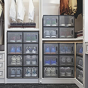 YITAHOME XL Shoe Storage Box, 18 PCS Shoe Storage Organizers Stackable Shoe Storage Box Rack Containers Drawers - Black (X-Large Szie-Fit for All Size Shoes)