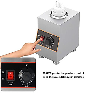 Commercial Food Sauce Warmer, 30~85℃ Temp Adjustable Cheese Warmer with 650ml Sauce Bottle, Electric Chocolate Jam Warmer for Hot Fudge Cheese Caramel