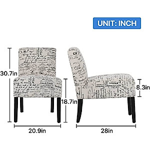 Armless Accent Chair Set of 2, Modern Living Room Chairs with Thick Cushion & Solid Wood Legs, Fabric Comfy Bedroom Chair Slipper Chair Accent Chairs Corner Side Chair Living Room Furniture, White