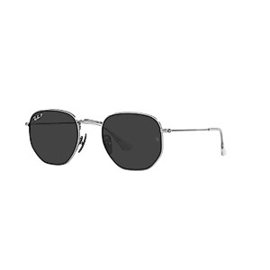 Ray-Ban RB8148 Hexagonal Titanium Sunglasses, Silver/Polarized Black, 54 mm