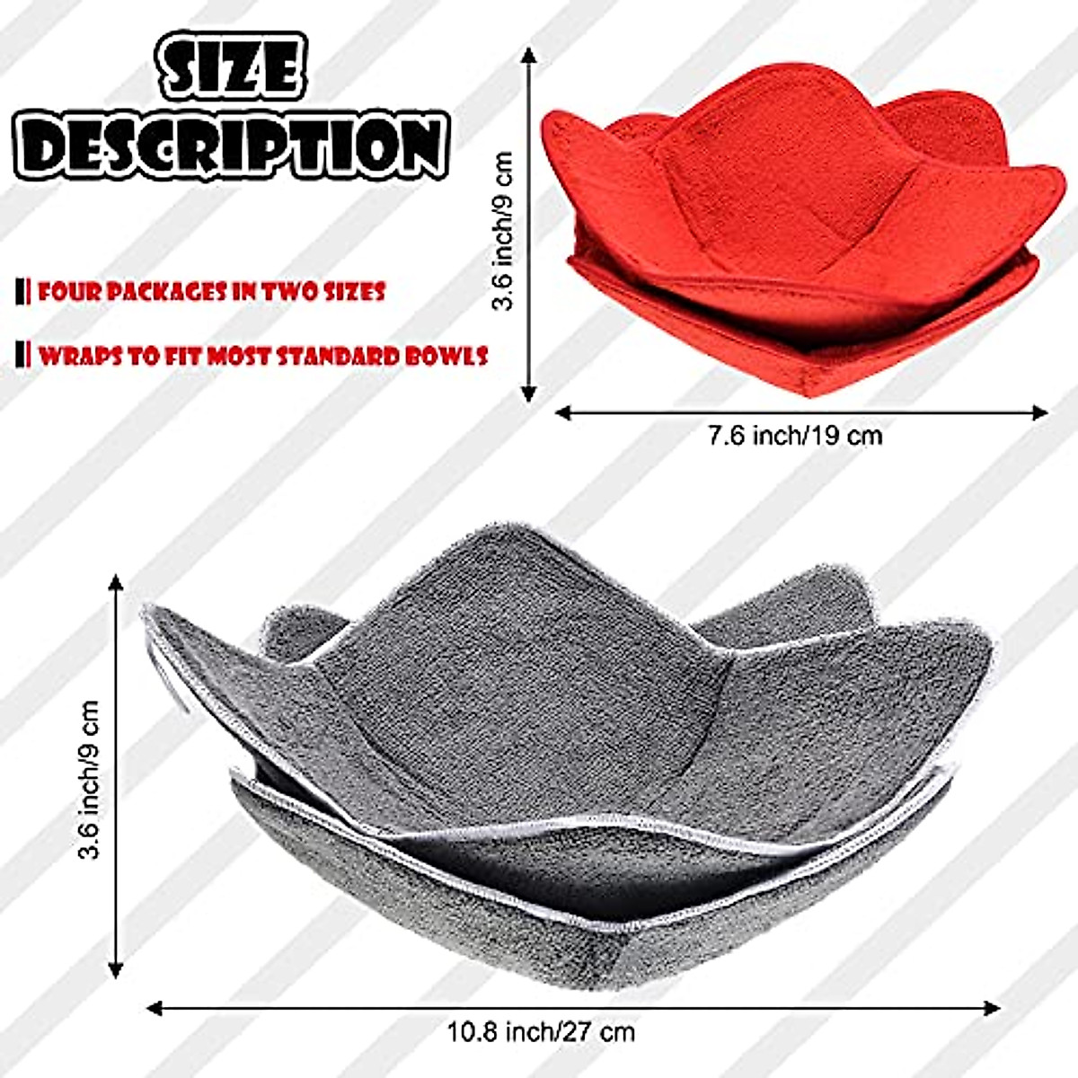 4 Pieces 2 Sizes Bowl Holders Sponge and Microfiber Small Bowls Holder Large Bowl Potholders for Microwave Heat Insulated Plate Bowl Food Warmer for Home Kitchen and Hot Bowl Holder