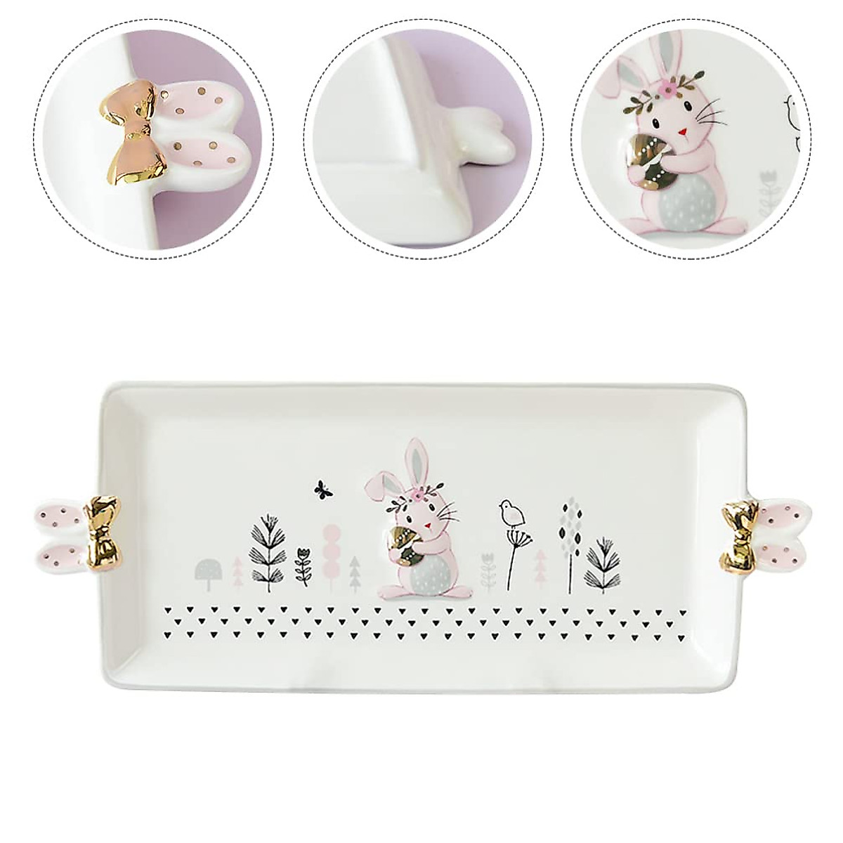 Cabilock Ceramic Serving Tray Easter Bunny Plates Food Serving Tray Dessert Plate Easter Party Plates Salad Plate Fruit Plate Serving Plate