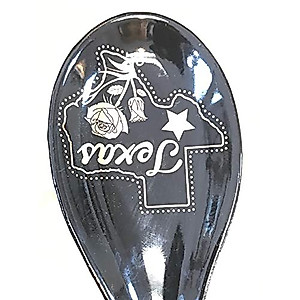 Texas Souvenir Collectible Ceramic Spoon Rest 1Item Only - Texas Map with Flag, Texas Map with Yellow Rose