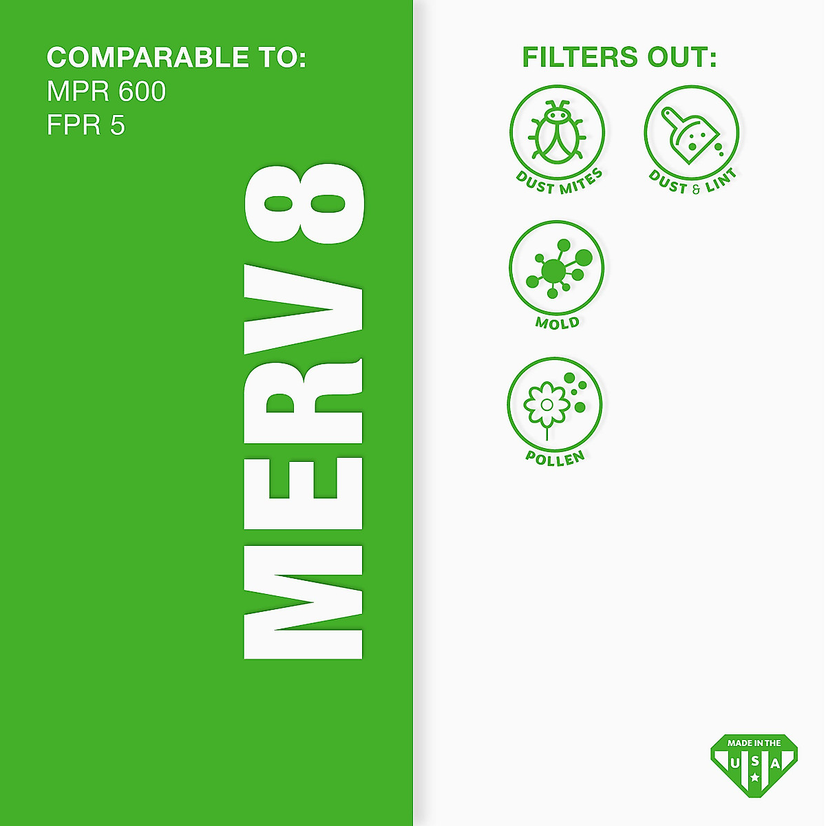 Aerostar Clean House 20x20x2 MERV 8 Pleated Air Filter (Actual Size: 19 1/2"x19 1/2"x1 3/4"), 4-Pack, White