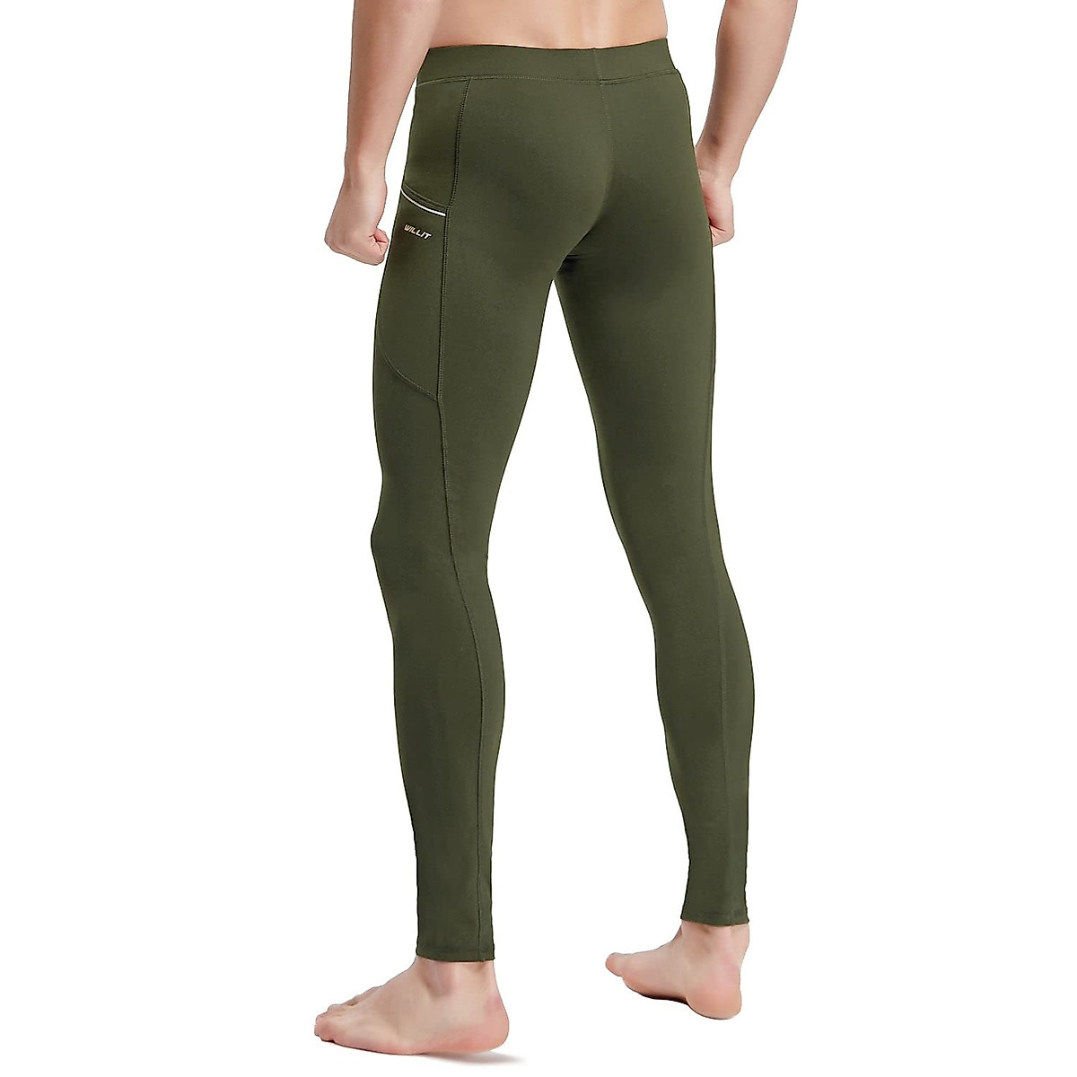 Willit Men's Active Yoga Leggings Pants Running Dance Tights with Pockets Cycling Workout Pants Quick Dry Army Green S