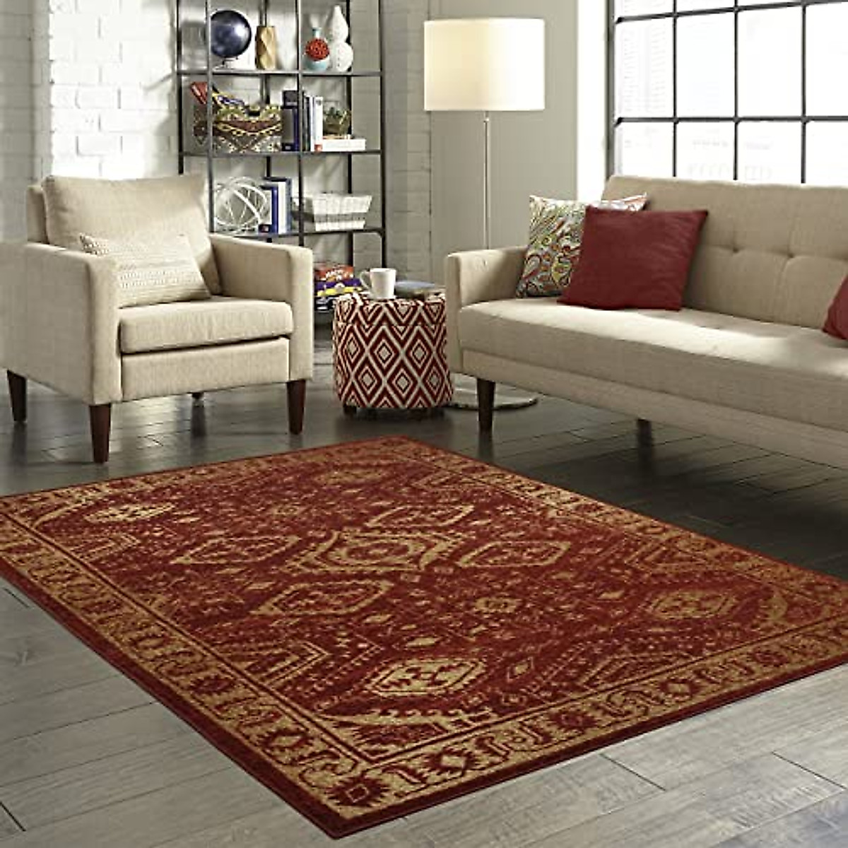 Maples Rugs Georgina Traditional Area Rugs for Living Room & Bedroom [Made in USA], 5 x 7, Red/Gold
