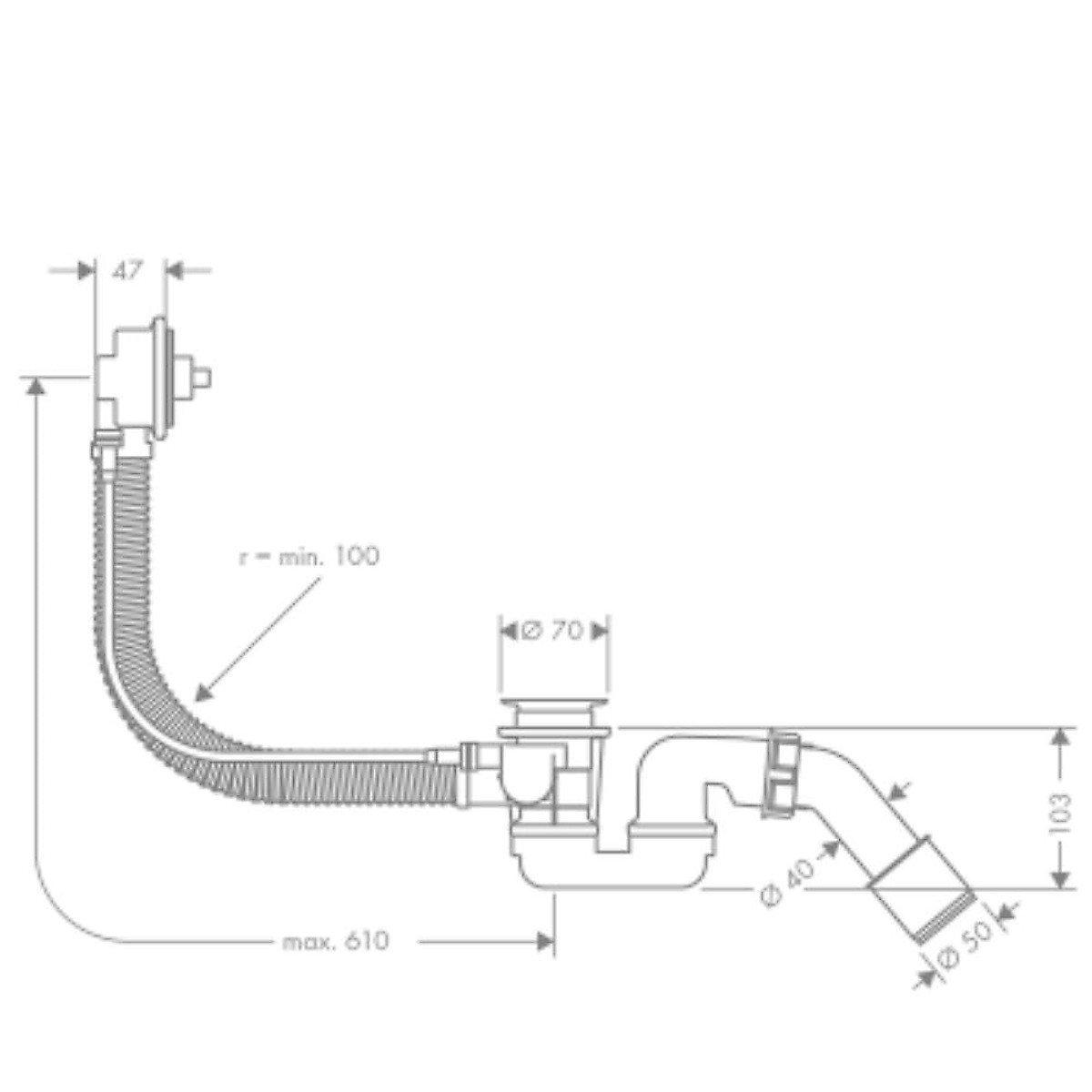 Hansgrohe 58140180 Flexaplus Basic Waste and Overflow Set for Standard Bathtubs, Multicoloured