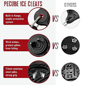 Pecube Ice Cleats for Shoes and Boots Men Women Trail Running 20 Stainless Steel Spikes Anti-Slip Footwear Traction Cleats Snow Grips Crampons for Hiking Ice Fishing Walking on Snow