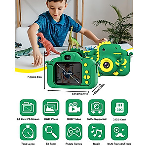 Kids Camera, Dinosaur Toddler Digital Camera for Ages 3-12 Boys Girls Childrens, Christmas Birthday Gifts, Selfie 1080P HD Video Camera for 3 4 5 6 7 8 9 Years Old Boys Girls Toys Gifts