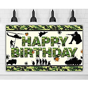 6 X 3.6ft Camouflage Happy Birthday Banner Camouflage Birthday Party Backdrop Army Solider Military Camo Birthday Party Decoration Children Adults Army Military Themed Bday Decoration
