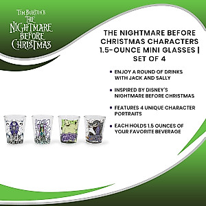Silver Buffalo Disney Nightmare Before Christmas Character Portraits 4-Piece Mini Glass Set, 1.5 Ounces