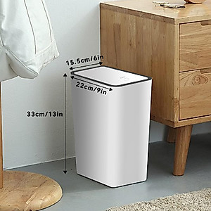 HERCHR Plastic Trash Can with Lid, Thin Trash Cans Bathroom Garbage Can Small Trash Can with Lid Slim Trash Bin Waste Basket for Bathroom(White)