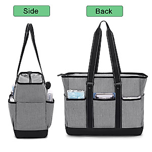Damero Nurse Tote Bags, Nurse Shoulder Bag with Padded Laptop Sleeve and Mutiple Pockets for Work, Home Health Care, Gray