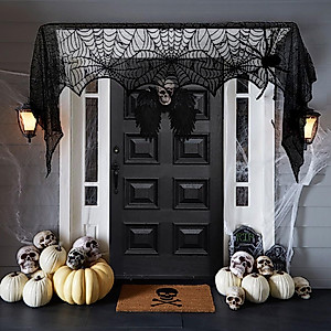 Halloween Decorations Indoor Set - Halloween Festive Decor Happy Halloween Banner Hanging Swirls & Spider Web Table Runner & Mantel Scarf & 3D Bat Sticker for Spooky Haunted House Home Kitchen Decor