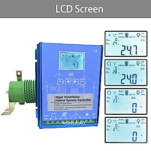 AISINILALAO Wind Solar Hybrid Charge Controller, 3000W 12V/24V/48V Wind Solar MPPT Charge Boost Controller with LCD Display Universal for Off Grid Wind Solar Hybrid System(Blue),48v
