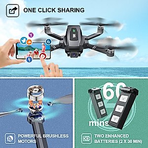 TENSSENX GPS Drone with 4K UHD Camera for Adults, TSRC Q7 Foldable FPV RC Quadcopter with Brushless Motor, Smart Return Home, Follow Me, 60 Min Flight Time, Long Control Range, Includes Carrying Bag