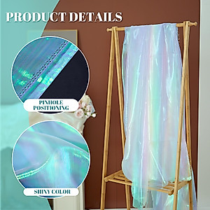 Ganeen 11 Yard Iridescent Fabric Organza Fabric Sheer 59 Inches Wide Rainbow Laser Gradient Lace Holographic Gauze for DIY Dress Curtain Costume Background Wedding Party Decor (White)