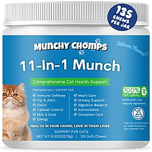 Munchy Chomps 11-in-1 Munch for Cats - Comprehensive Health Support with Multivitamins - Supports Immune, Joint, Skin & Digestive Health - Prevents Hairballs (Salmon)