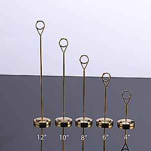 wadbeev 6 Heavy Base Wire Place Card Holders, 4" Gold Table Number Ring-Clip Menu Photo Picture Holder Wedding Birthday Party Decoration Centerpiece with Stand