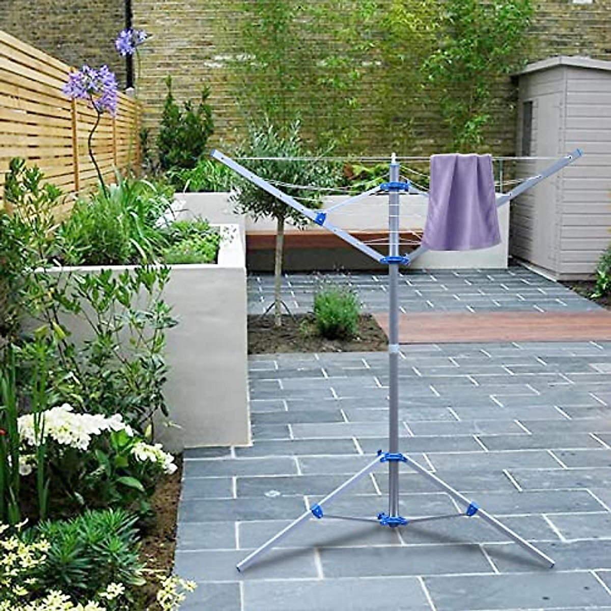 YIYIBYUS Outdoor Umbrella Drying Rack, Steel Frame & Adjustable Height, 4-arm Umbrella Clothesline for Bedding, Collapsible Retracting Clothes Line for Backyard