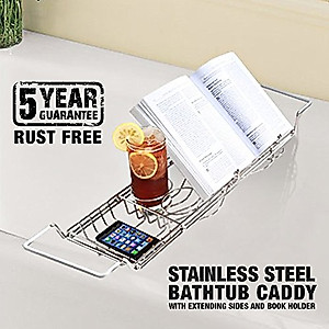 ToiletTree Products Stainless Steel Bath Caddy - Rust-Resistant Bathtub Shelf to Hold Books, Drinks, Phones, and Tablets - Luxury Bath Caddy Tray for Bathroom Accessories