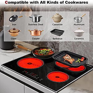 Karinear 4 Burners Electric Cooktop 24 Inch, 220-240v Built-in Electric Ceramic Cooktop with Glass Protection Metal Frame, Expandable Burners, Slider-Touch Control, Multi-function Elecric Stovetop