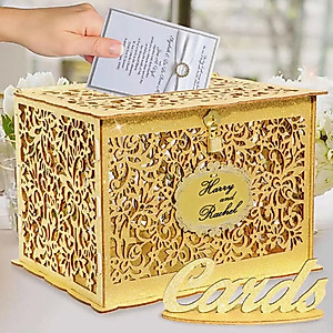 OurWarm Gold Wedding Card Box for Wedding Reception, Glittery Wooden Card Boxes with Lock, Gift Card Box Money Holder for Reception Anniversary Shower Rustic Wedding Decorations Birthday Graduation