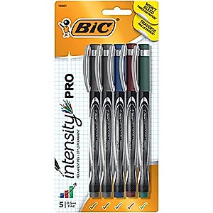 BIC Intensity Fineliner Pro Marker Pen, Fine Tip (0.5mm), Assorted Colors, Smooth & Precision Writing, 5-Count