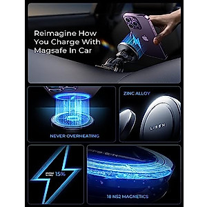 LISEN for Magsafe Car Mount Charger Wireless 15W Car Charger for iPhone [Powerful Magnets] Magnetic Car Phone Holder Mount Wireless Fast Charging for Magsafe Charger Fits iPhone 14 13 12 Magsafe Case