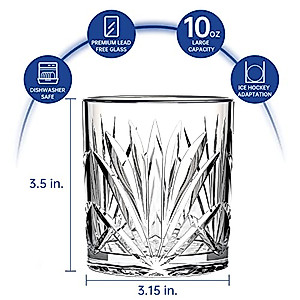 JASVIC Whiskey Glasses Set with Gift Box, 10 Oz Crystal Rocks Glasses, 2 Old Fashioned Glass Tumbler with 2 Ice Molds and 1 Swizzle Spoon for Whiskey Cocktail Bourbon Liquor Scotch